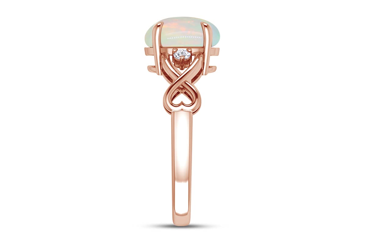 GEMVIO Collection 1 1/4 CT 7X9MM Oval Cut Natural White Opal Gemstone With Diamond Accent in 14K Rose Gold Over Sterling Silver Infinity Heart Engagement Wedding Ring Gifts for Women(1.25Cttw)-9