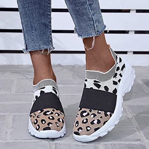 FASDNENDYS Ladies Fashion Mesh Breathable Shoes Lightweight Colorblock Leopard Print Platform Post Office Work Shoes Pink