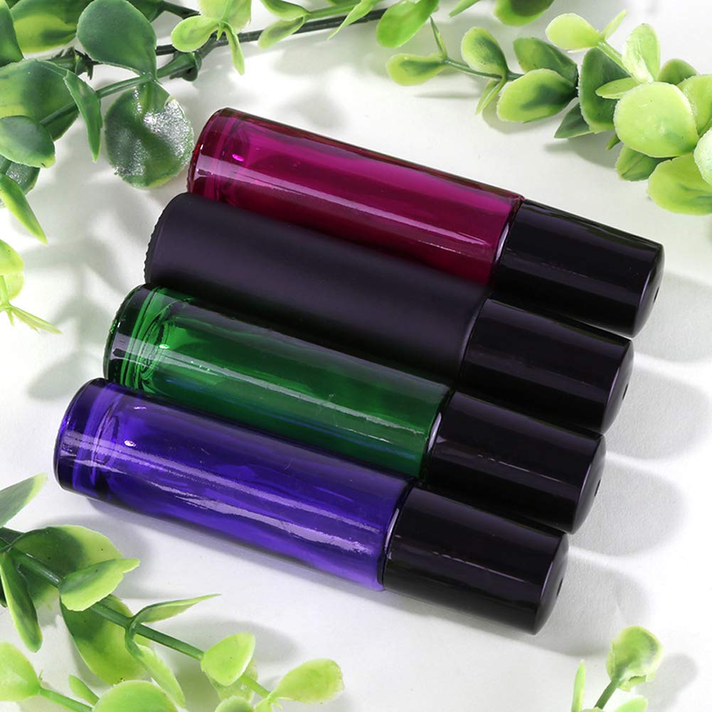 Essential Oil Roller Bottles, 6Pcs 10ml Black Glass Roller Bottles Vials Containers with Metal Roller Ball and black cap for Essential Oil Aromatherapy Perfume Cosmetic Skincare Liquid, 1 Dropper