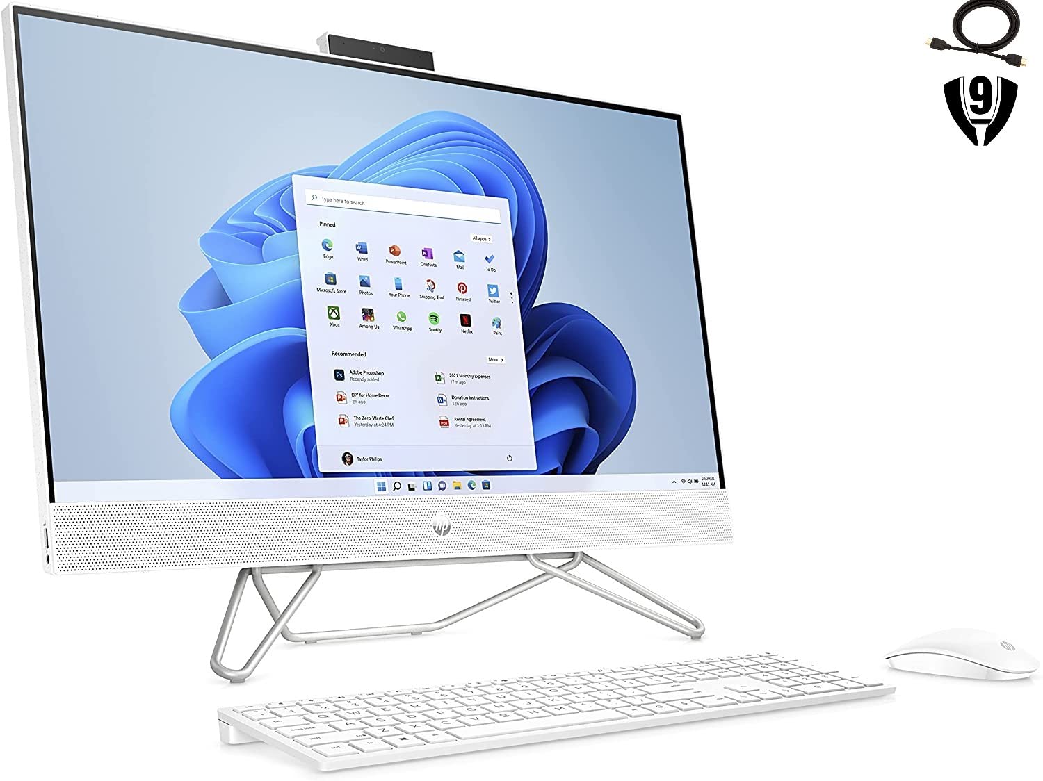 HP 27″ FHD Touchscreen All-in-One Desktop, AMD Ryzen 7 5700U, 16GB RAM, 512GB SDD+1TB HDD, Bluetooth, WiFi, Webcam, Wireless Keyboard and Mouse Combo, Windows 11 Home