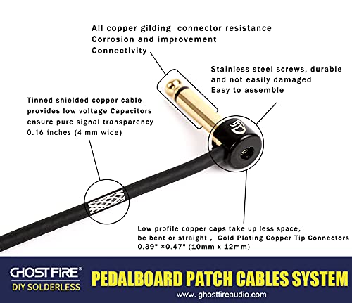 Ghost Fire Solderless Pedalboard Cable Kit - No Cable Stripping Required,6.5ft Cable & 10 Nickel Plated Copper Tip Connectors for Guitar Effects & Pedal Board,with Cutter, Bolt Driver (SP-02)