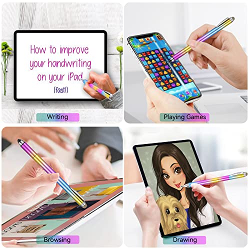 Universal Stylus Pens, Honiha High Precise Disc Stylus Pens for Touch Screens 4 in 1 Touch Screen Pen Capacitive Stylus Compatible with iPad, iPhone, Samsung, Android, Microsoft Tablets- Rainbow