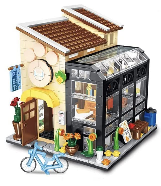 General Jim's Pet Cat Cafe Bookstore Modular Building Blocks House Set | Compatible with Lego City and Friends Sets