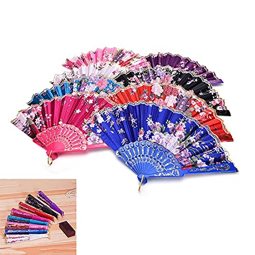 Folding Fan Dance Wedding Party Lace Silk Folding Hand Held Flower Pattern Fan Folding Fan Hand Fanc (Navy) (Purple)