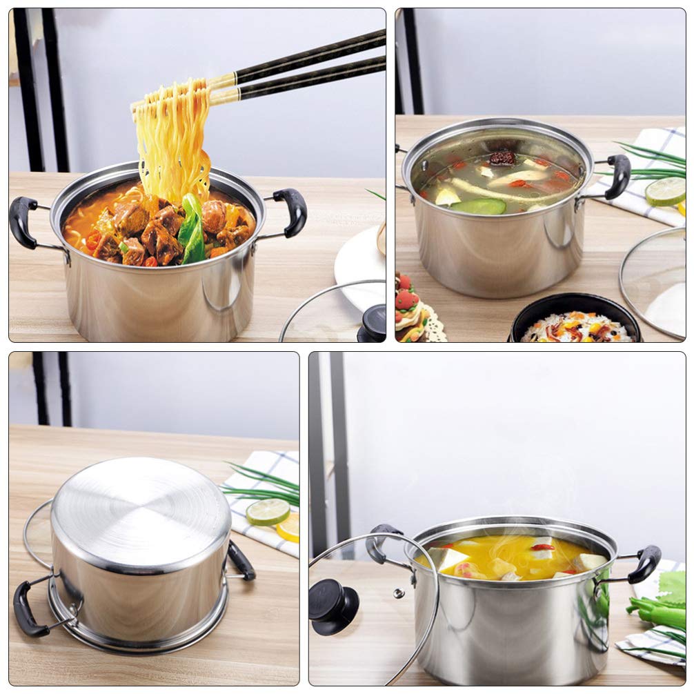 Hemoton Cooking Soup Pot Stew Pan Stainless Steel Pot with Lid Soup Pot Pasta Cooking Pot Sauce Pot Double Handle Household Cookware for Home Kitchen 16cm Chinese Steamer Pot Noodles Pot