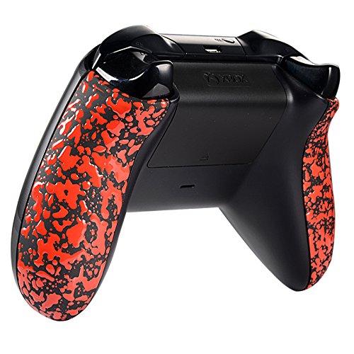 eXtremeRate® Textured Red Back Panels, Comfortable Non-slip Side Rails, 3D Splashing Handles, Game Improvement Replacement Parts for Xbox One Standard Controller Model 1537/1697
