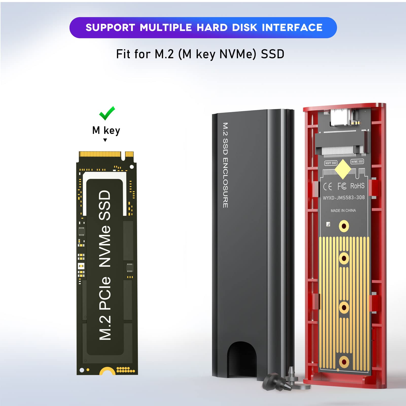 M.2 NVME SSD Enclosure, 2TB M.2 SSD Enclosure Compatible with UASP Ultrathin High Speed Aluminum Alloy Enclosure for 2230 SSD