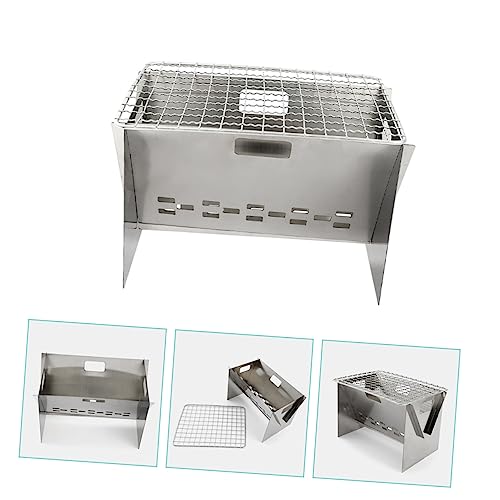 MARMERDO Folding Grill Outdoor Griddle Grill Small Charcoal Grill Mini Bbq Grill Portable Camping Stove Camping Grills Racks Portable Charcoal Grill Barbecue Grill Bbq Tool Silver