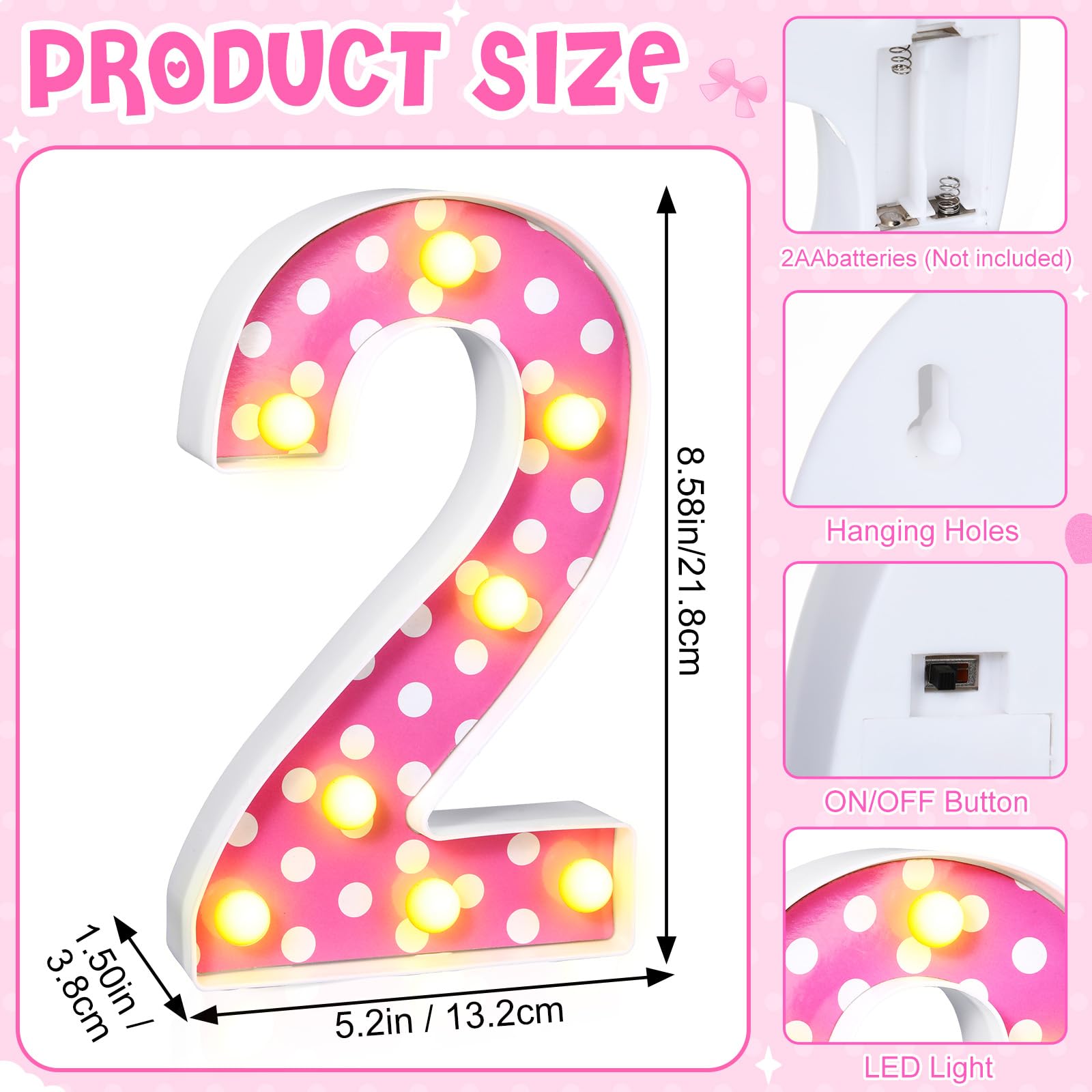 Glooglitter Mouse Birthday Decorations Marquee Light up Number Glowing Mouse Number Sign for 1st 2nd 3rd Boy Girl Kid Birthday Party Decorations Table Centerpieces Bedroom Wall Decor(Pink Number 2)