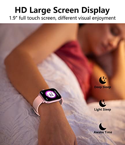 Smart Watch for Men Women, 1.9'' HD Touch Screen Fitness Tracker with Bluetooth Call Answer/Dail, IP67 Waterproof Smart Watch for Android iPhone with Heart Rate Blood Pressure Pink