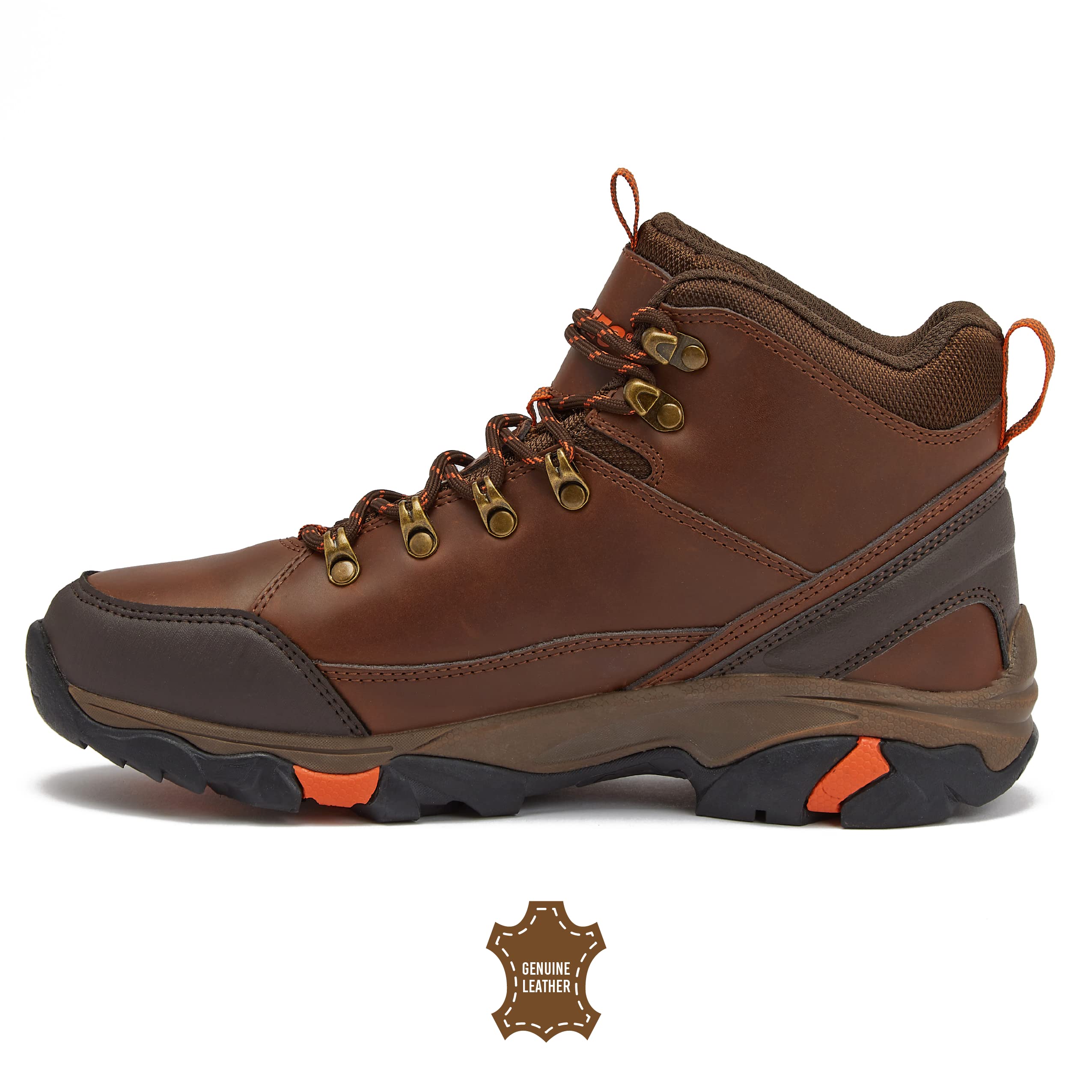 HI-TEC Acadia WP Leather Waterproof Men's Hiking Boots, Lightweight Breathable Backpacking and Trail Shoes - Medium Brown Tan, 12 Medium