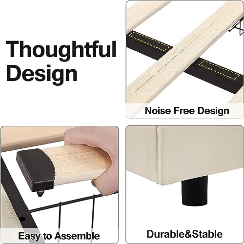 VECELO Full Size Upholstered Bed Frame with 4 Drawers and Adjustable Headboard, Velvet Platform Storage Bedframe Mattress Foundation, Wooden Slats Support, No Box Spring Needed, Beige