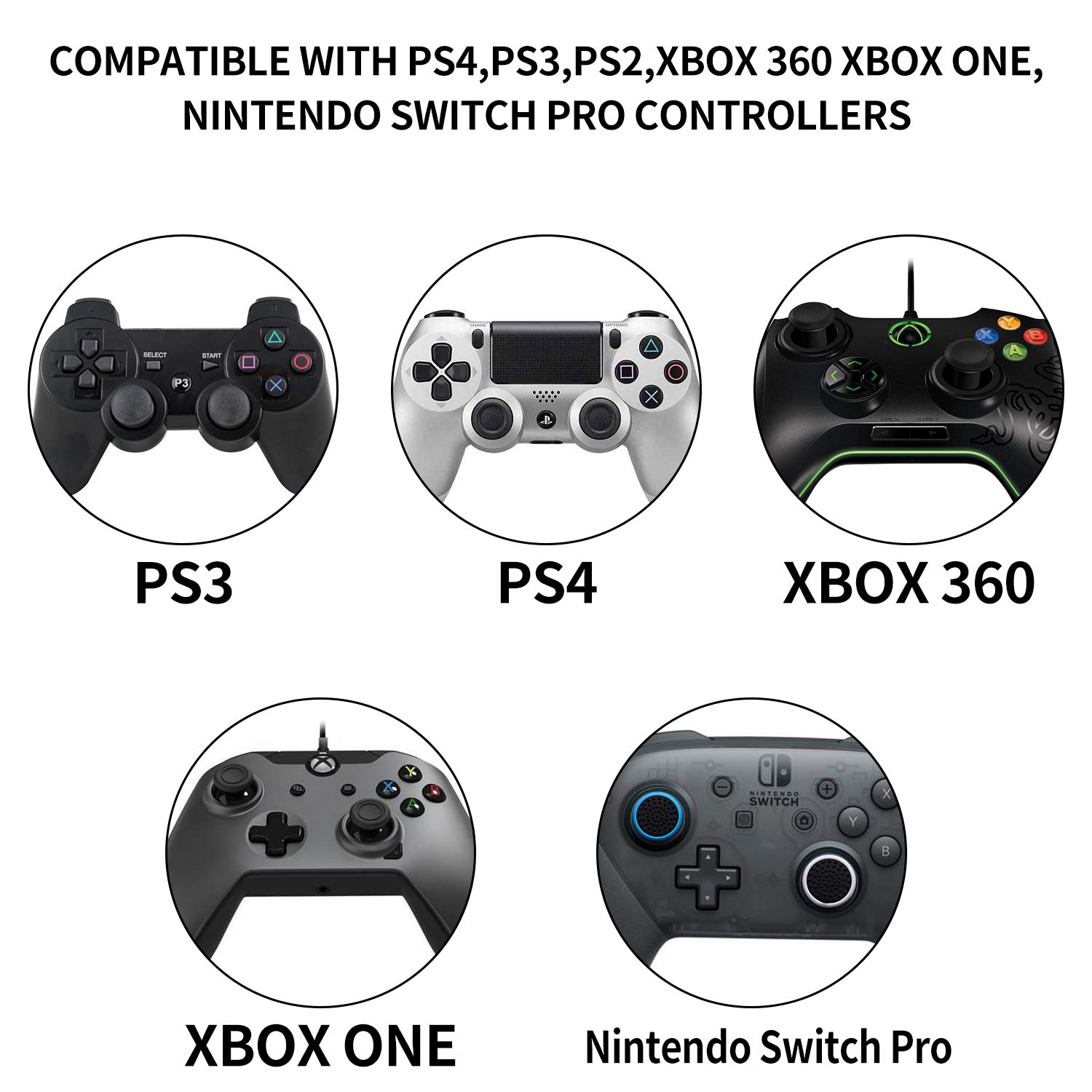 Fpxnb 4 Pairs 8 Pcs Analog Stick Thumb Grip Set, Silicone Cap Joystick Protective Covers, Compatible with PS4 PS3 PS2 WiiU Xbox One 360 Wireless Controller (Pack of 8)