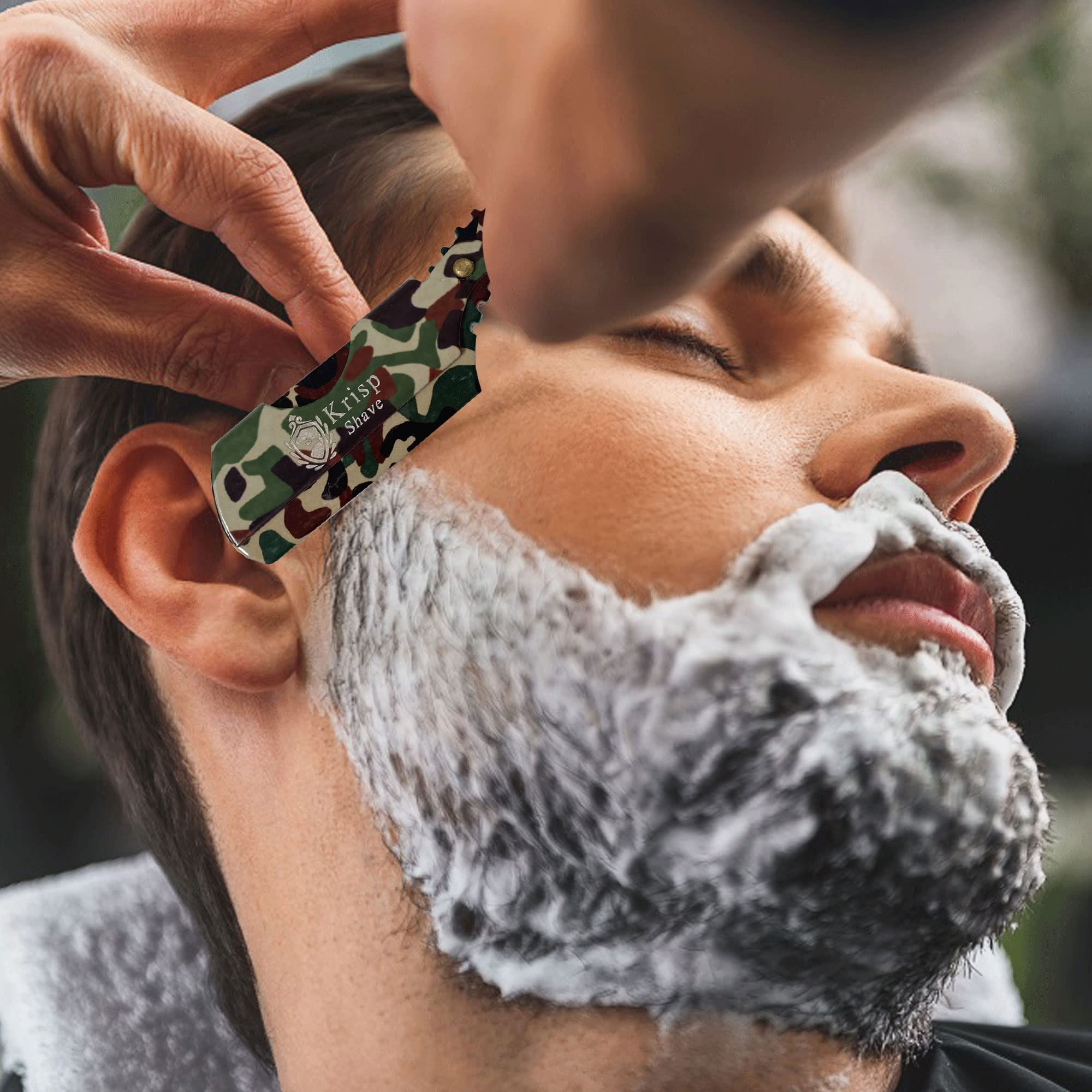 Krisp Beauty Professional Classic Straight Edge Barber Razor For Close Shave - Salon Quality Men's Beard Cut Throat Finger Razor Shavette With 10 Shaving Blades