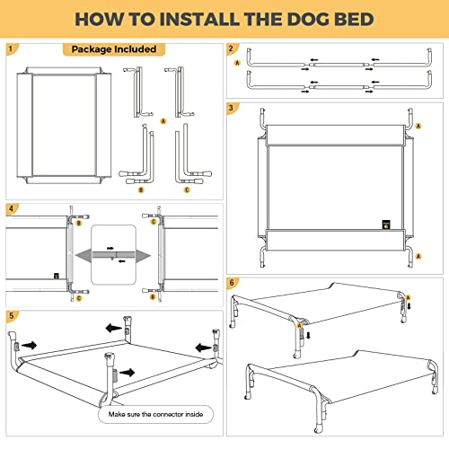 Veehoo Elevated Dog Bed, Outdoor Raised Dog Cots Bed for Large Dogs, Cooling Camping Elevated Pet Bed with Slope Headrest for Indoor and Outdoor, Washable Breathable, Large, Black, CWC2204