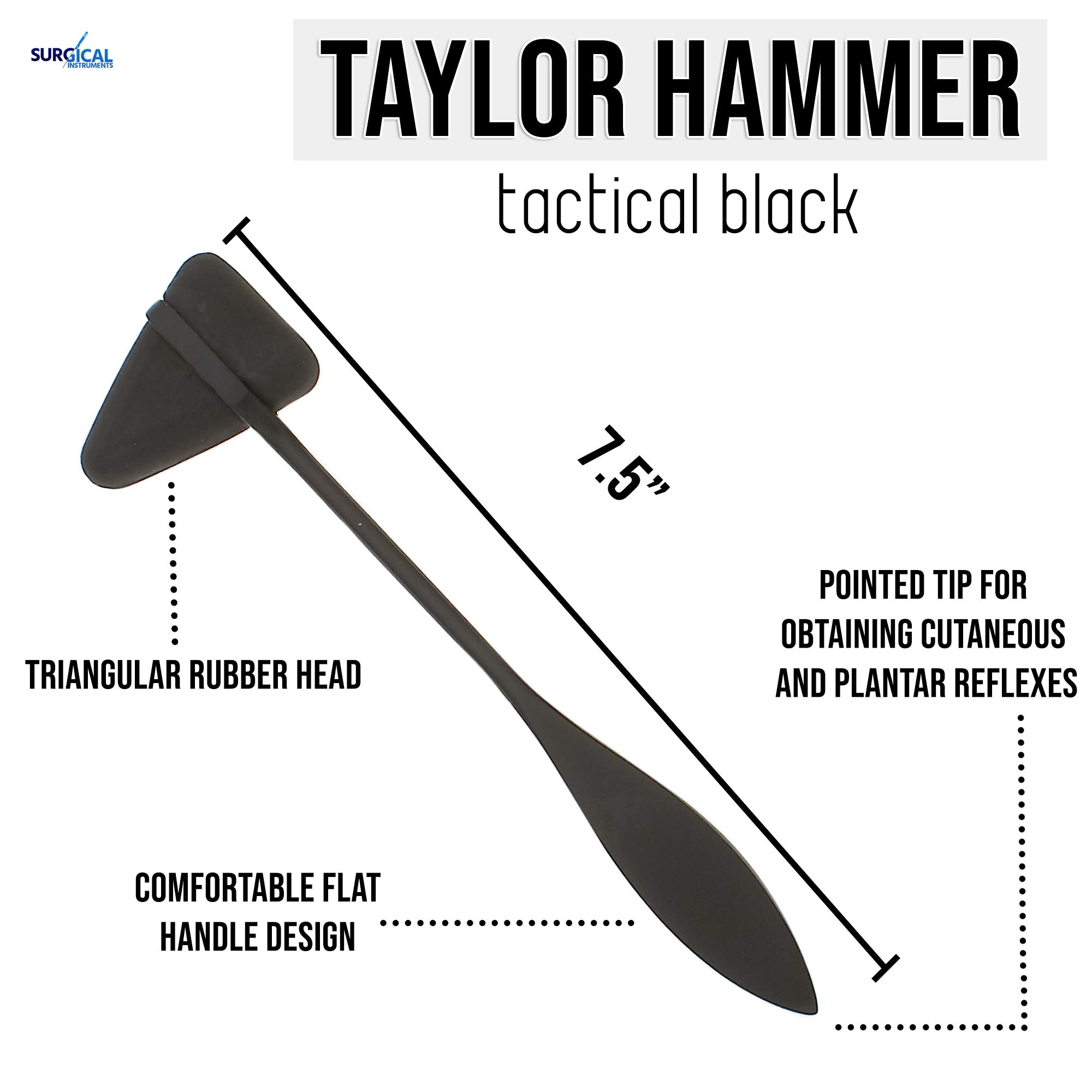SURGICAL ONLINE Set of 4 Taylor Percussion Reflex Hammers - Diagnostic Medical Instruments, For Nurse, EMT, Medical Student, Doctor (Tactical Black)