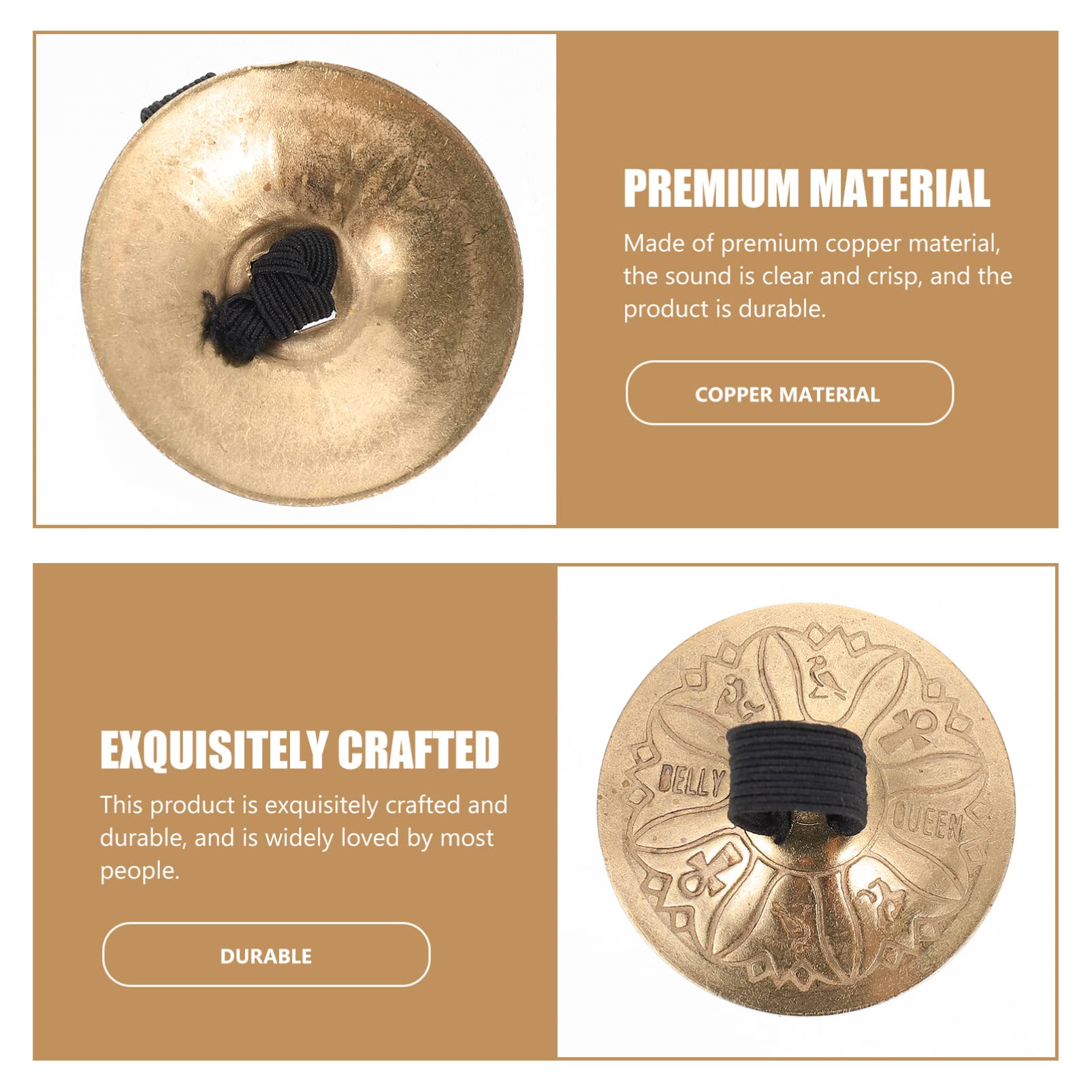Generic 4 PCS Finger Cymbals, Hand Cymbal Belly Dance Zills with Elastic Band, Engraved Lotus, Percussion Music Instrument for Kids, Adults