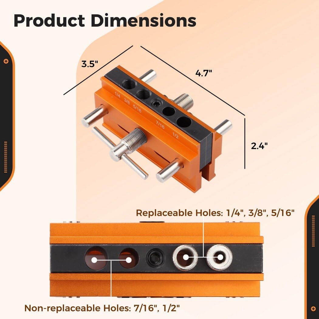 Doweling Jig Kit With 6 Bushings, Self Centering Drilling Guide, Adjustable Width Punching Locator, Straight Holes Woodworking Locator Joint Tool