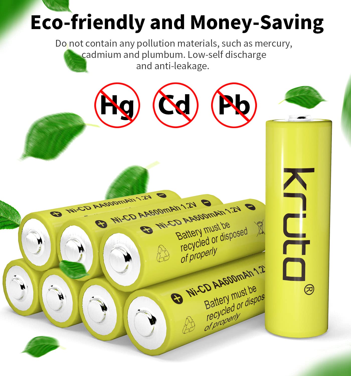 Kruta Rechargeable AA Batteries Ni-CD 600mAh 1.2V Rechargable Solar Light AA Batteries for Outdoor Solar Lamps Garden Lights Remotes Mice (Pack 12)