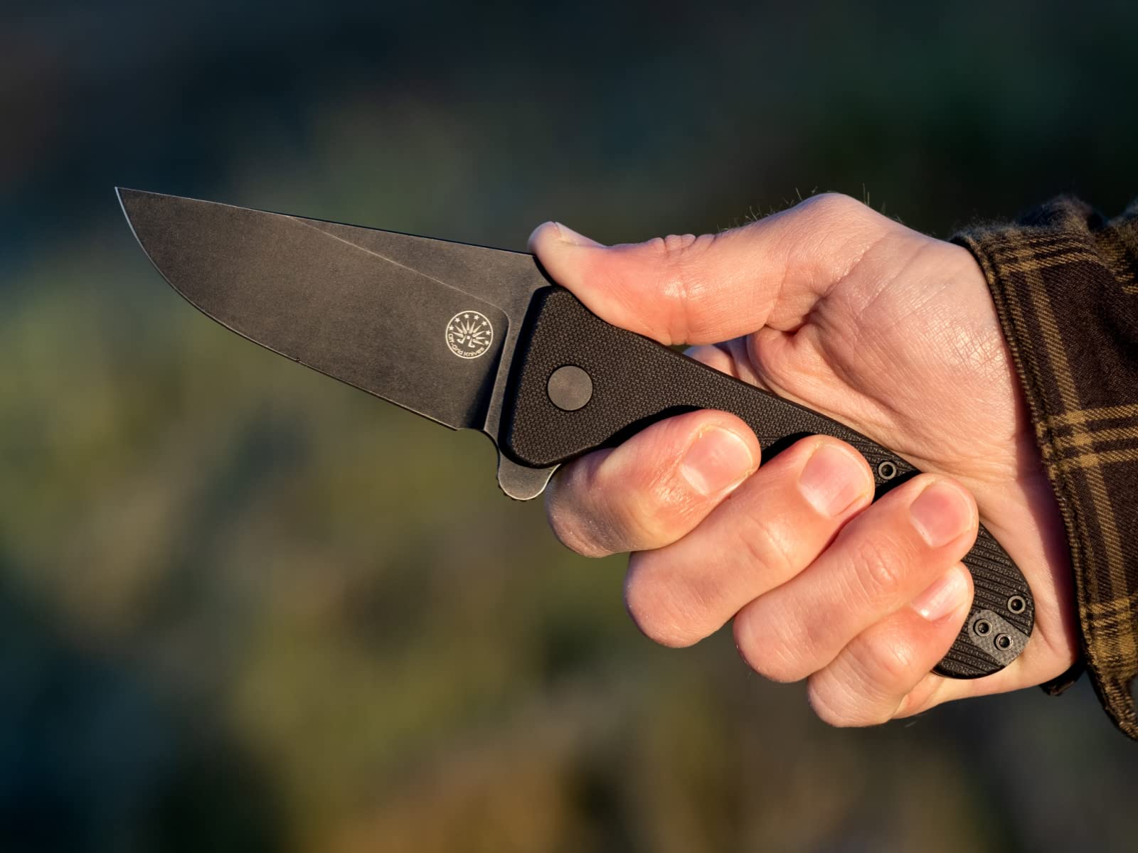 Off-Grid Knives - Rhino V2 with 154CM Steel, Textured G10, Tumbled Black Finish, Large Folding EDC Knife, Ceramic Ball Bearings, HRC 61, Deep Pocket Carry (Blackout)