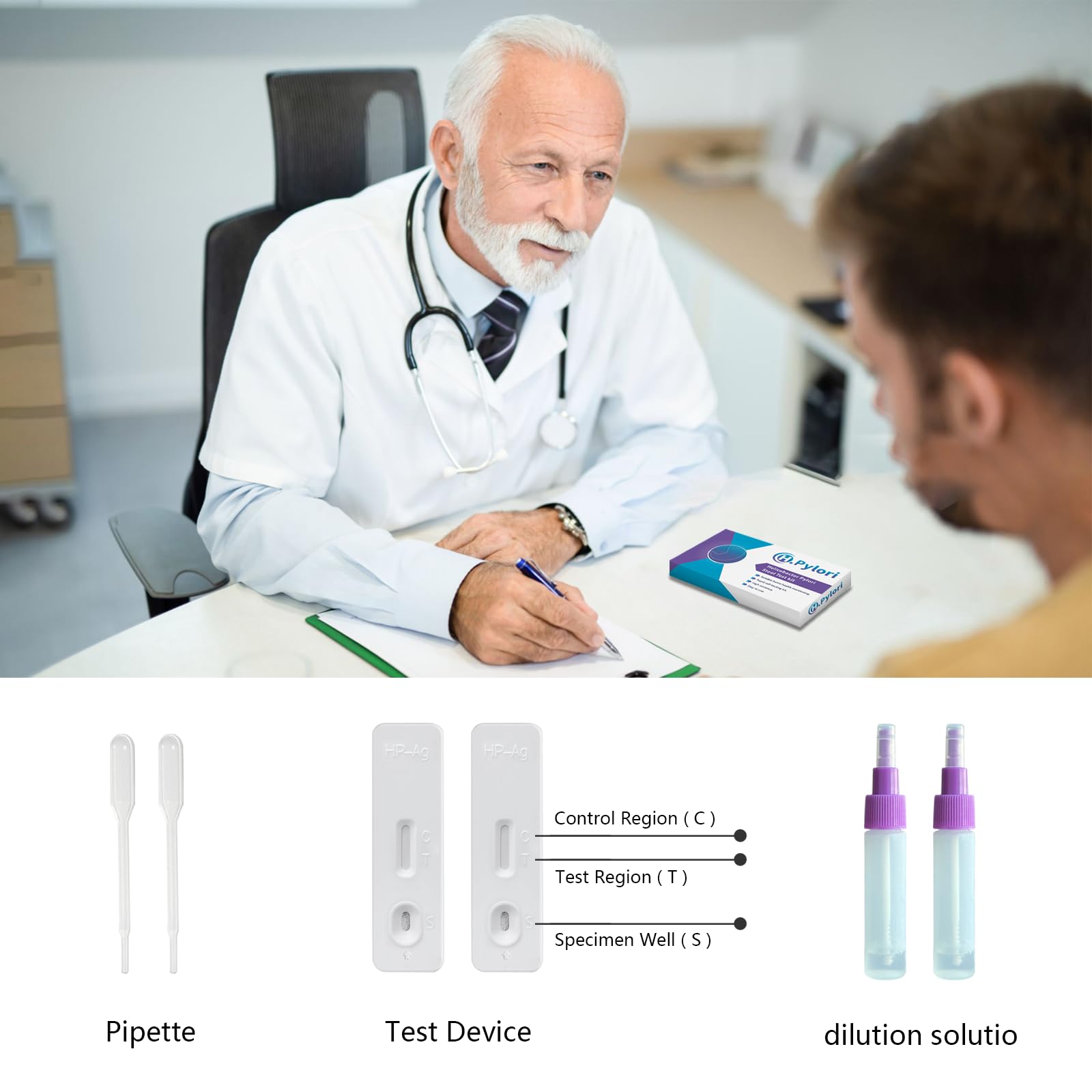 STOOL - Helicobacter Pylori Stool Test Kit - 2 Tests, H Pylori (Fecal)Antigen Self Test Kit, H-pylori Home Test Kit, Quick Home Test Within 15 Minutes, Highly Accurate Results, Easy to Use. Model: 011