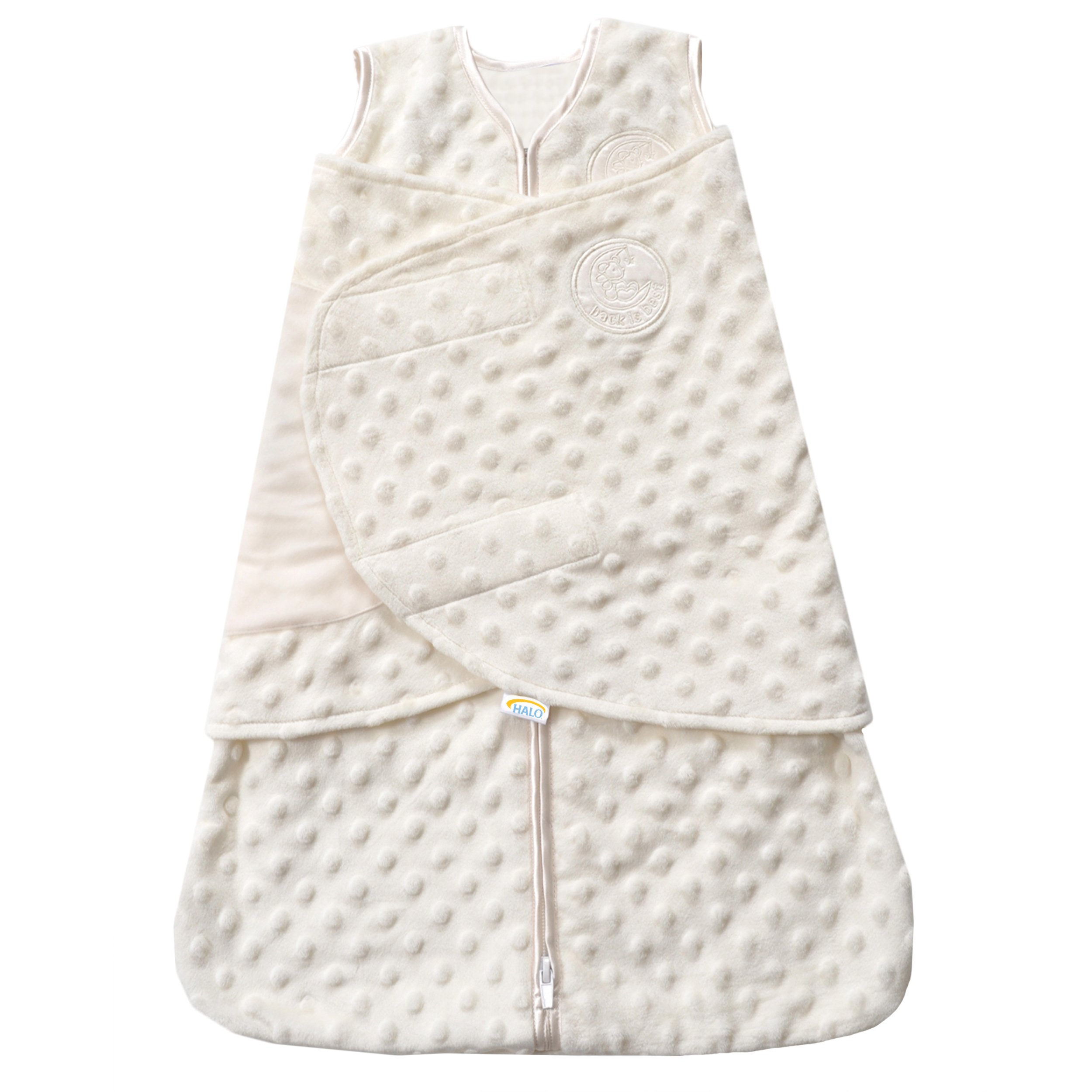 HALO Sleepsack Swaddle, 3-Way Adjustable Wearable Blanket, TOG 3.0, Velboa, Cream Plush Dots, Small, 3-6 Months