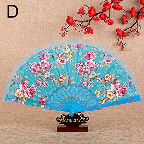 Folding Fan Vintage Style Janpanese Flower Fabric Plastic Folding Dance Hand Fan New Summer Classic Folding Hand Held Fan (C) (D)