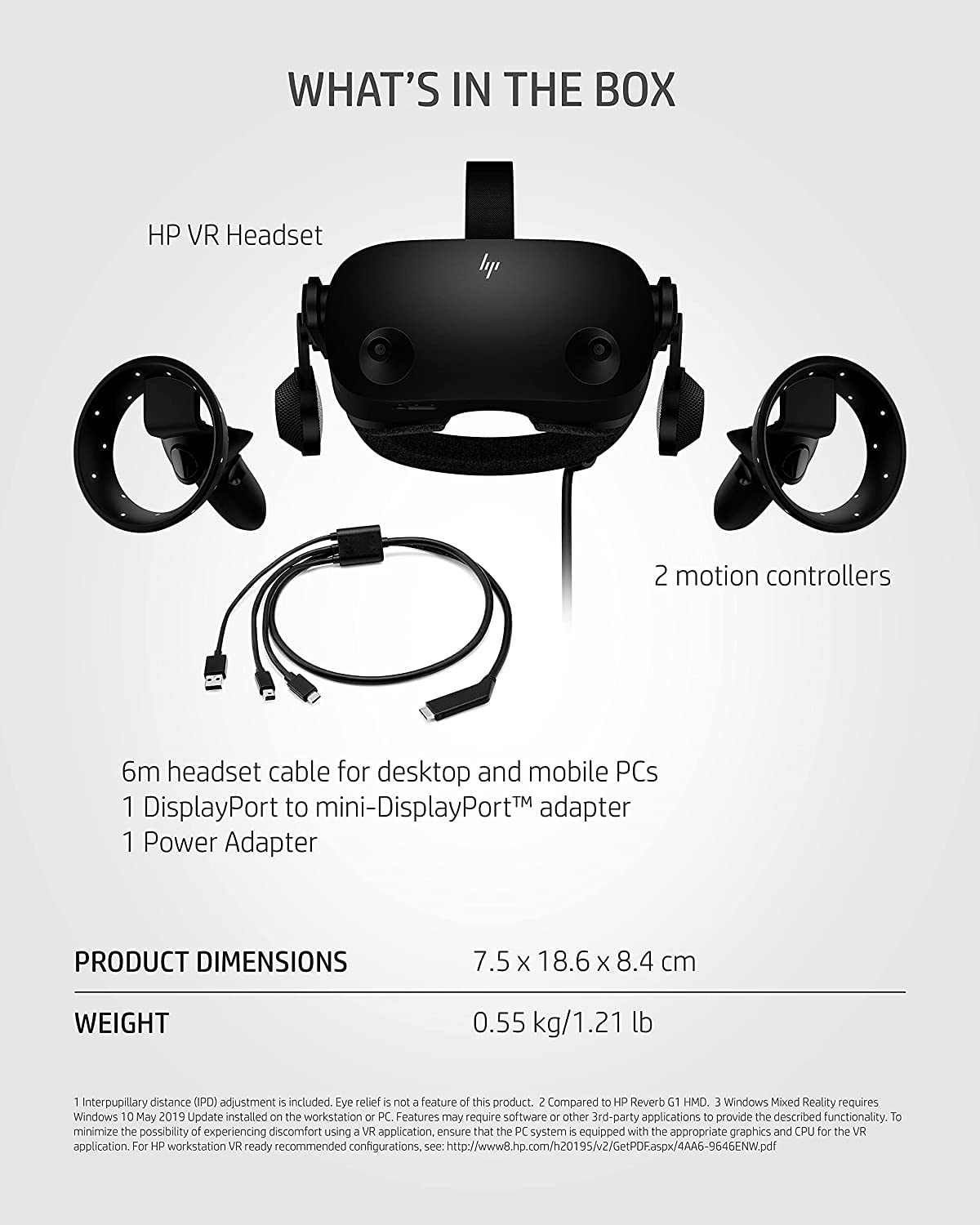 HP Reverb G2 Virtual Reality Headset, with Controller, Adjustable Lenses & Speakers from Valve, 2160 x 2160 LCD Panels, for Gaming, 4 Cameras, Compatible