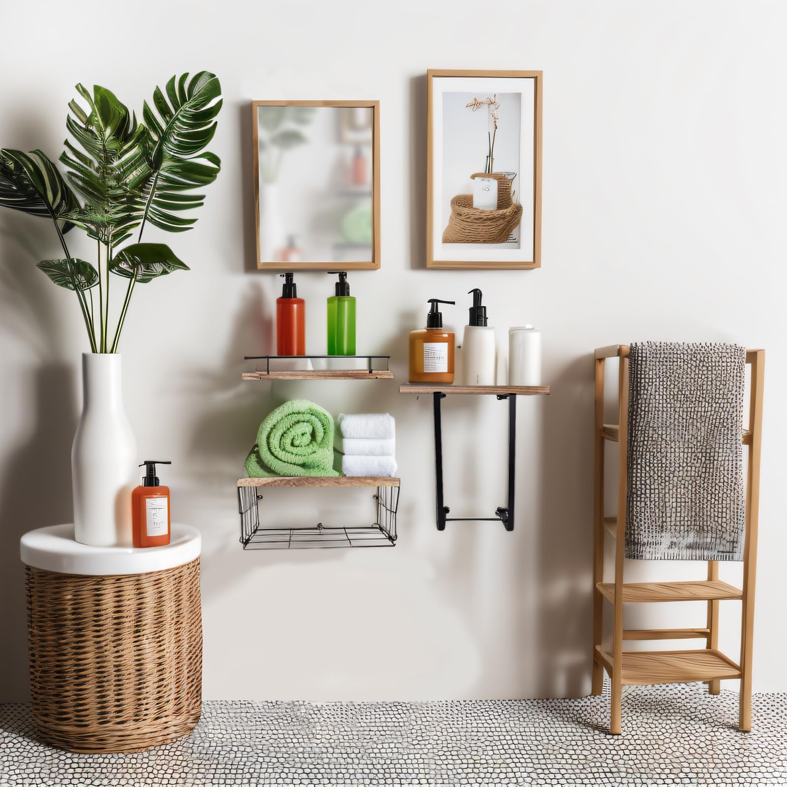 HXC-BLG Bathroom Shelves Over Toilet for Wall,Floating Shelves Over Toilet Paper Holder,Wall Mounted Rustic Wood Storage Basket Shelves for Bedroom,Living Room & Kitchen