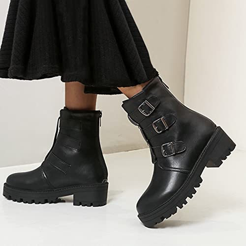 FASDNENDYS Boots for Women Ankle Booties Platforms Leather Women's Black Female Motorcycle Shoes Soft Boots Shoes Comfort