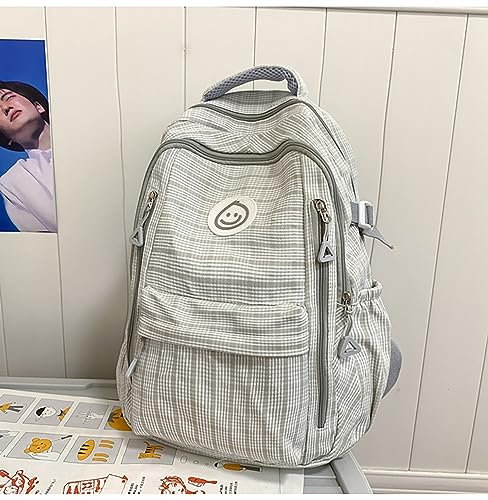 Qyrno Plaid Backpack Kawaii Backpack with Cute Accessories Cute Backpack Aesthetic Backpack DIY Backpack (5-Grey)