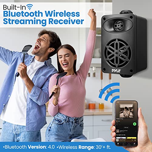 PyleUsa Bluetooth Indoor Outdoor Speakers Pair - 200 Watt Dual Waterproof 3.5β 2-Way Full Range Speaker System w/ 1/2β High Compliance Polymer Tweeter - Home, Boat, Patio, Poolside - PDWRBT36BK,Black