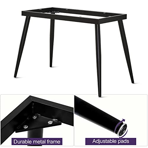 seonyou Dining Table Slate Stone with Sturdy Black Metal Base, White Mid Century Modern Dining Table Kitchen Tables for Small Spaces Rectangular Dining Room Table Restaurant(47“L)