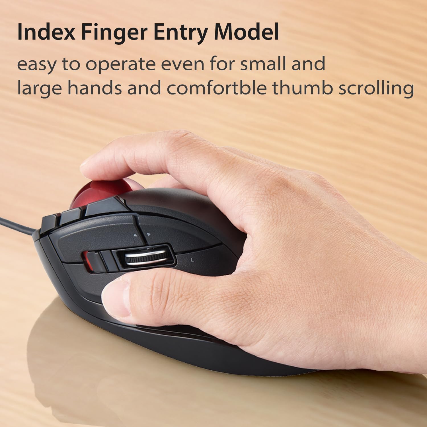 ELECOM DEFT Trackball Mouse, Wired, Finger Control, 8-Button Function with Smooth Tracking, Ergonomic Design, Optical Gaming Sensor, Smooth Red Ball, Windows11, macOS (M-DT2URBK-G)