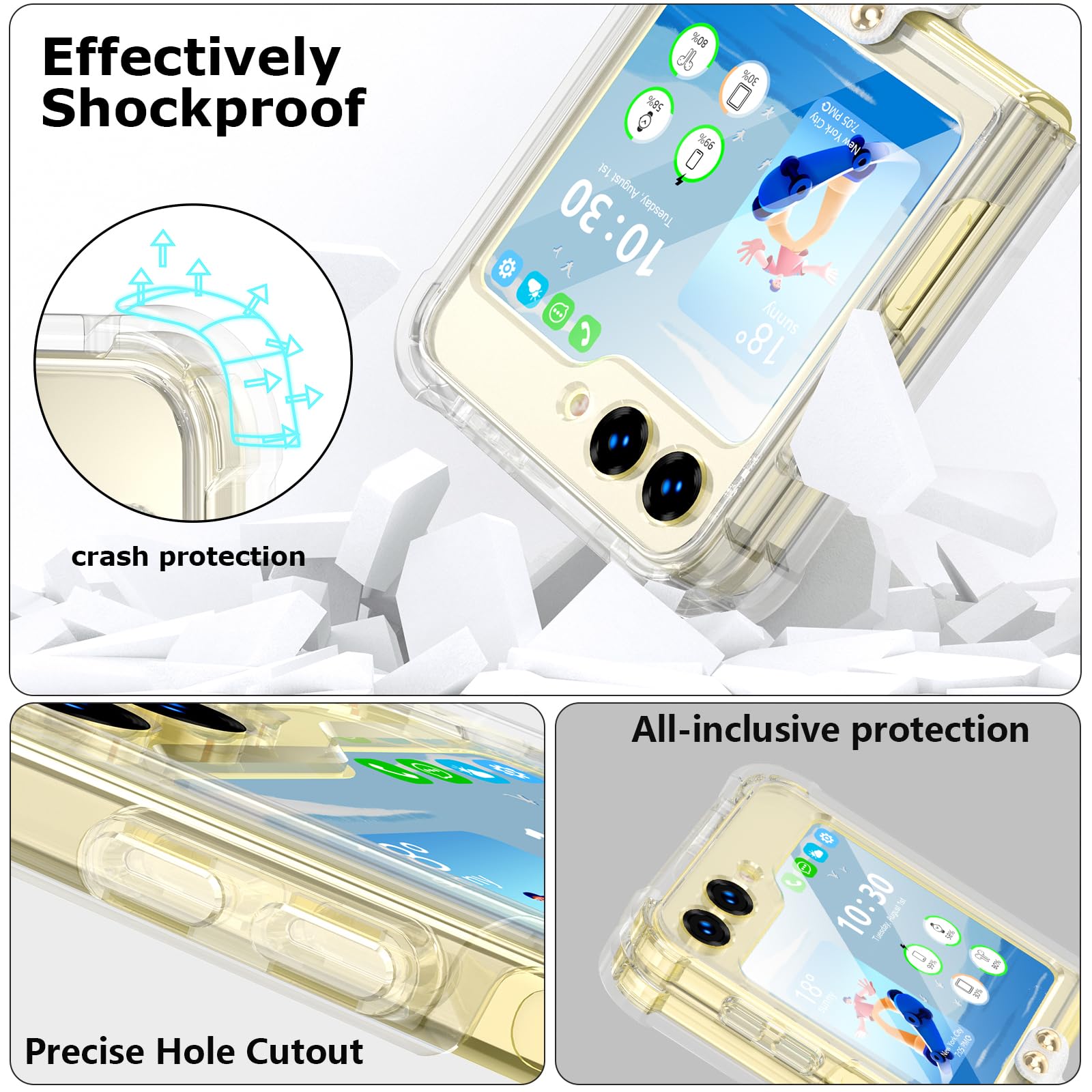 Designed for Samsung Galaxy Z Flip 5 Case Clear with Ring, Anti-Fall Shockproof Protective Phone Cover Case Compatible with Galaxy Z Flip 5 Case 5 G 2023 (Clear)