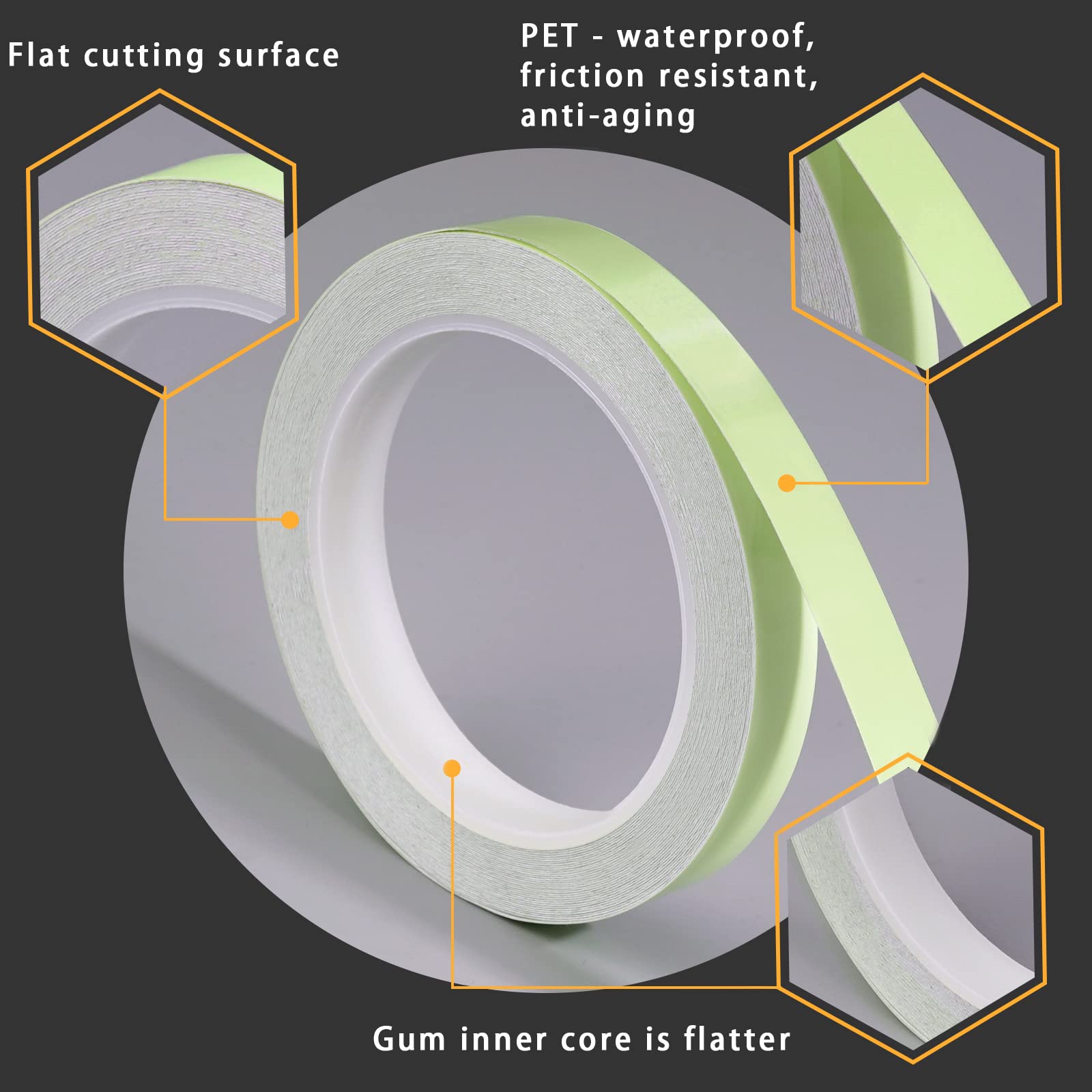Glow in The Dark Tape, Fluorescent Tape, Light Reflective Tape, Bright Waterproof for Stage, Stairs, Walls, Steps, Exits etc. 0.5inchx32.8ft - 3Rolls