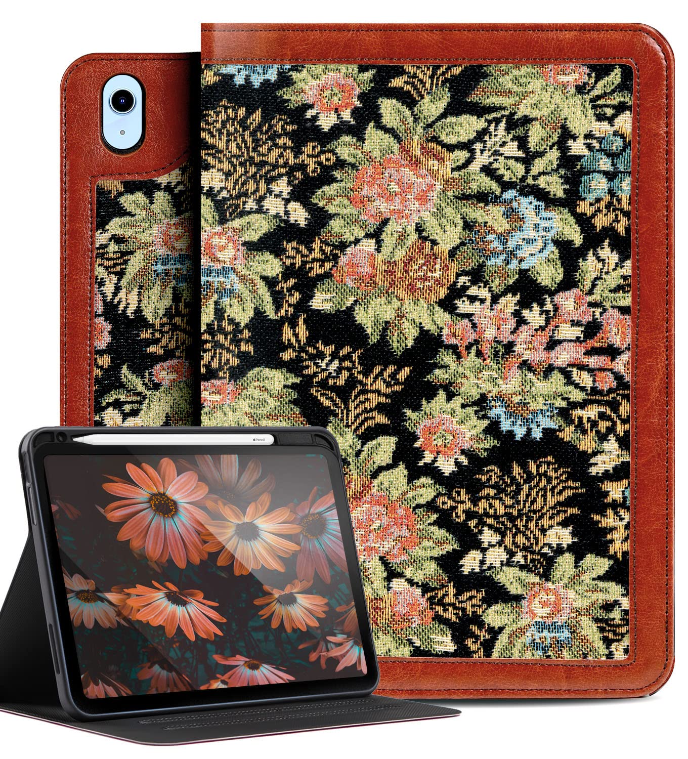KUAELEN Case for iPad Air 11 inch M2 2024 Air 6th/ 5th Generation 2022 /Air 4th Generation 2020 10.9 Inch with Pencil Holder [Support Touch ID and iPad 2nd Pencil Charging]-Winter Jasmine