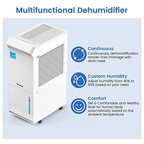 Vellgoo 3,200 Sq.Ft Energy Star Dehumidifier for Basement with Drain Hose, 36 Pint DryTank Dehumidifiers for Large Room, Suit for Garden Hose, Intelligent Humidity Control, 24H Timer White