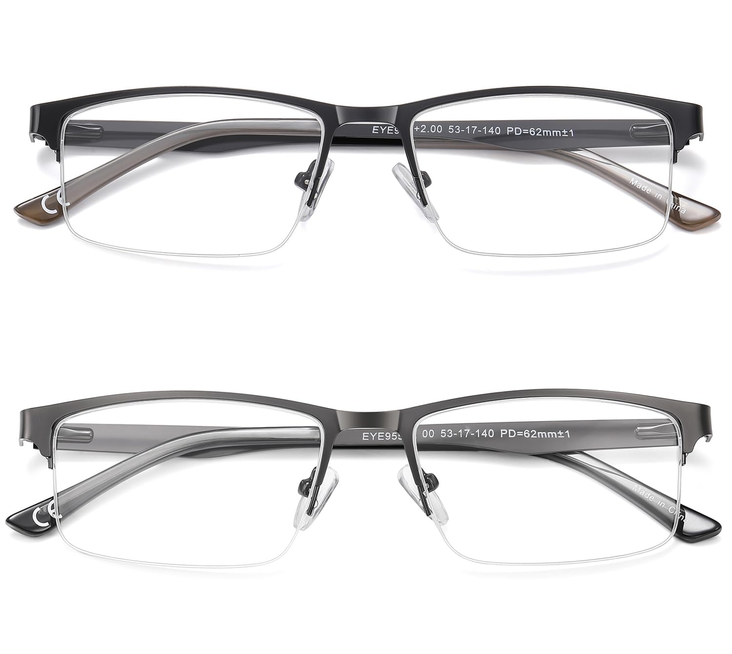 EYECEDAR 5-Pack Reading Glasses for Men Rectangular Metal Half-Frame Spring Hinges with Sun Readers Glasses Mens Readers 2.0