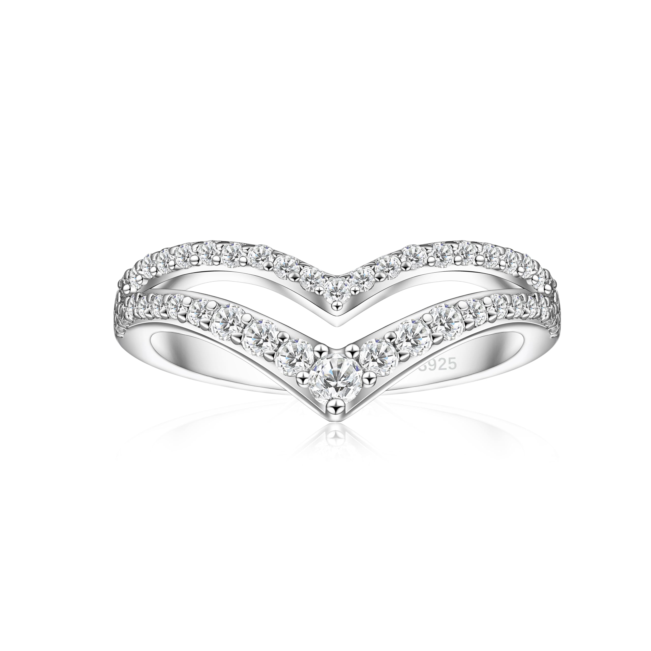 JALOKIVI 925 Sterling Silver Eternitys Ring for Women Double Chevron Cubic Zirconia Half Eternity Wedding Bands Size 12