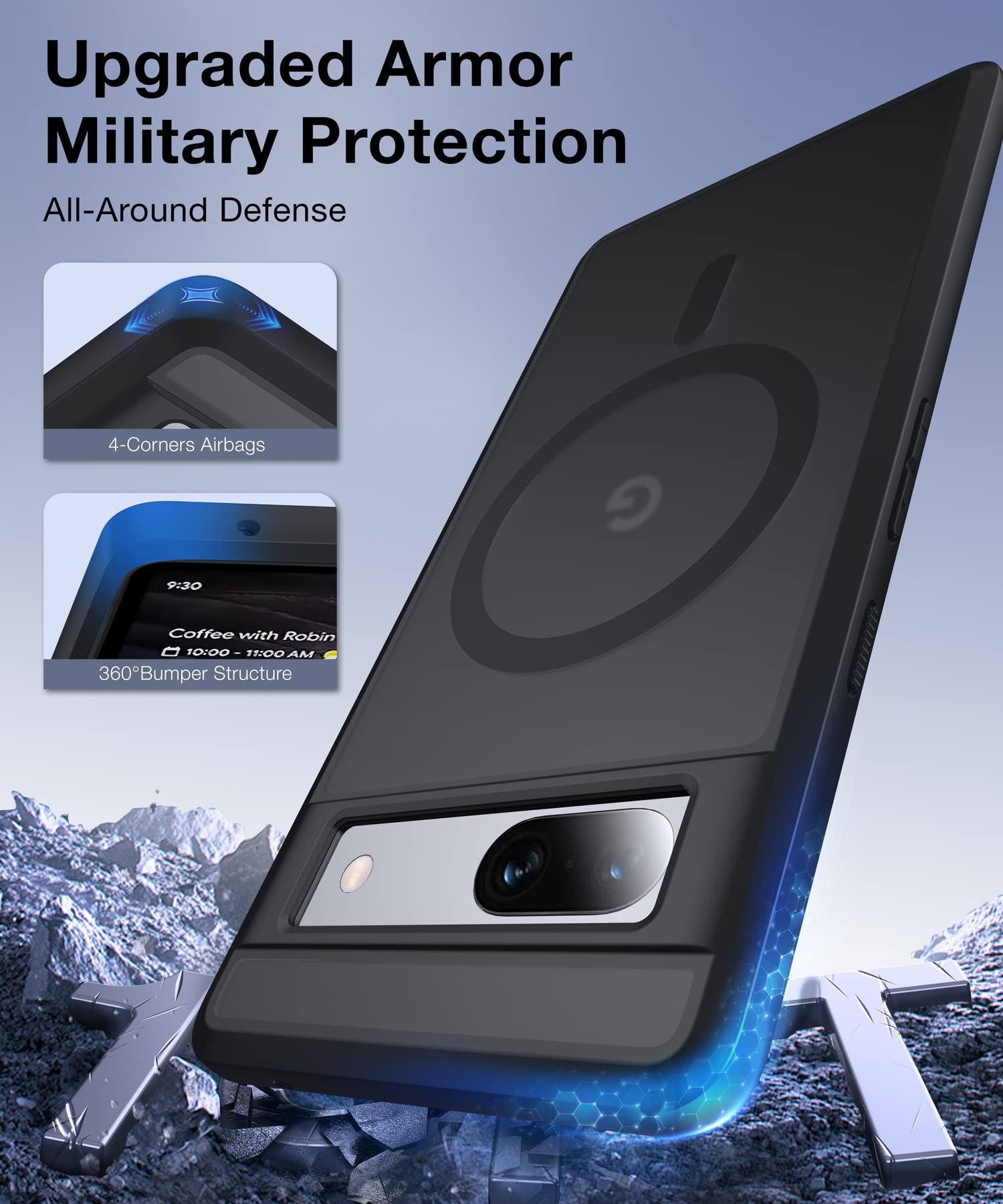 FNDMIL NO.1 Magnetic for Google Pixel 7a Case [Compatible with MagSafe][Anti-Fingerprint][Slim Fit][Military Shockproof] Translucent Matte Hard Back Pixel 7a 5G Phone Cover, Black