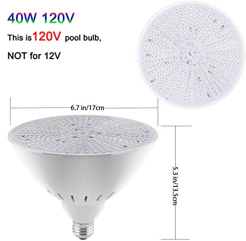 MOSELNY 120V Pool Led Bulb for Inground Swimming Pool 40W Color Changing Led Pool Light with Remote Control Super Bright LED RGB Pool Bulb for Pentair & Hayward Light Fixture E26 Base