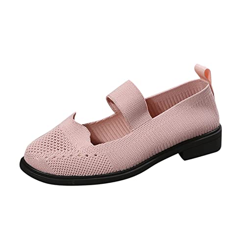 FASDNENDYS Casual Womens Shoes Non Slip Mesh Solid Color Slip On Round Toe Breathable Square Heel Work Single Girls Water Sicks Pink