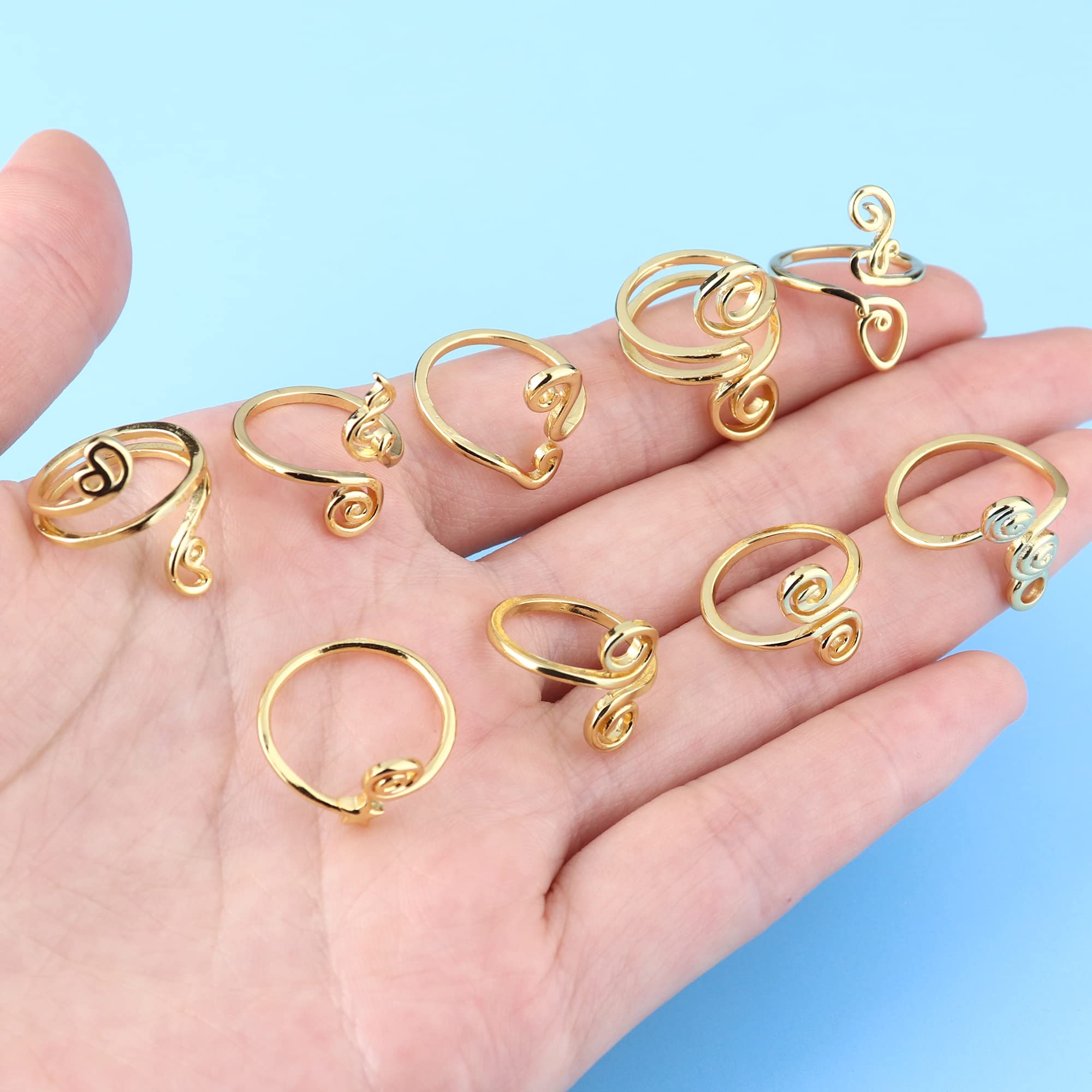 FIBO STEEL 9 Pcs Adjustable Toe Rings for Women Open African Toe Rings Summer Beach Foot Jewelry Gold-Tone