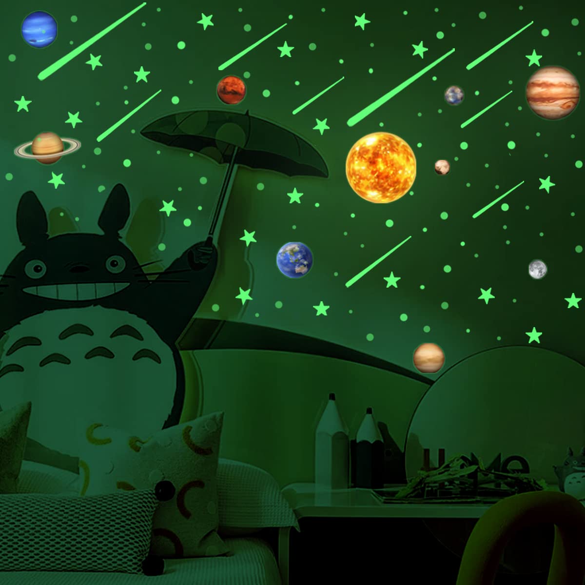 Glow in The Dark Stars and Planets for Ceiling Solar System Wall Decals Glowing Space Stars Wall Stickers Universe Wall Decal for Kids Bedding Room Nursery Home Decoration Party Birthday