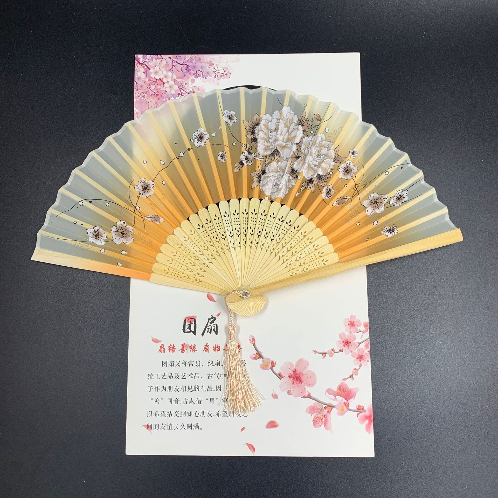 Folding Hand Fan Vintage Style Silk Hand Folding Hand Fan Dance Wood Bamboo Fan Chinese Japanese Fan Pattern Art Craft Gift Dance Fan Folding Fan (C)