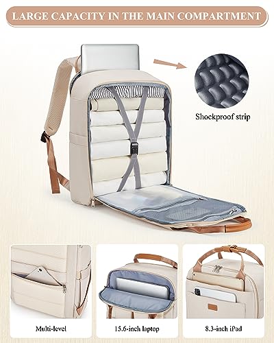 UPPACK Travel Laptop backpack for Women Work Bag Teacher Backpack Large Travel Backpack Women Carry On Backpack Laptop Backpacks for Men Personal Item Backpack for Airlines Outdoor Waterproof Beige