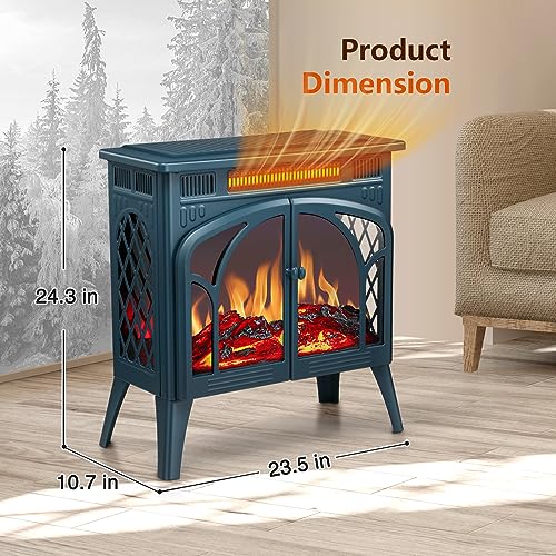 Havato Electric Fireplace Heater with Remote Control, Overheating-Protection, Realistic Flame, 5100 BTU Output, 25" Freestanding Electric Fireplace Stove for Indoor Use, Dark Green