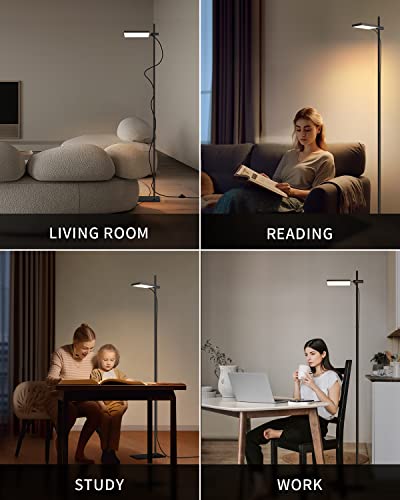 VISDANFO Modern Floor Lamp, 360 Degree Rotation Sky LED Floor lamp Office Lighting, Bright LED Standing Pole Light, Tall Lamps for Living Room,Bedroom,Reading,Study Room (Black)