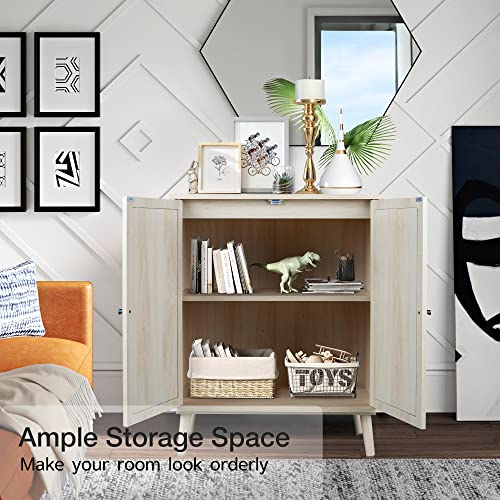 QHITTY Rattan Sideboard Buffet Cabinet, Accent Kitchen Storage Cabinet Console Table with Adjustable Shelves for Living Room, Dining Room, Bedroom (Natural)
